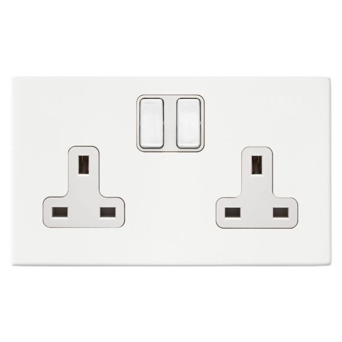 Avenue Screwless Slim 13A Double Socket 2 Gang Matt White