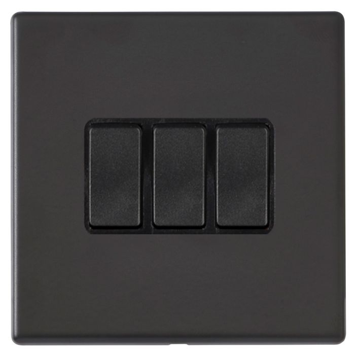Avenue Screwless Slim 3 Gang Light Switch Matt Black