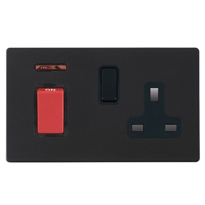 Avenue Screwless Slim 45A Cooker Switch Socket Neon Matt Black