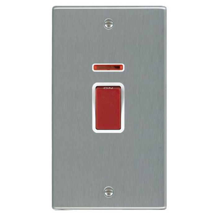 Avenue Slim 45A Cooker Switch 2 Gang Neon Satin Steel White