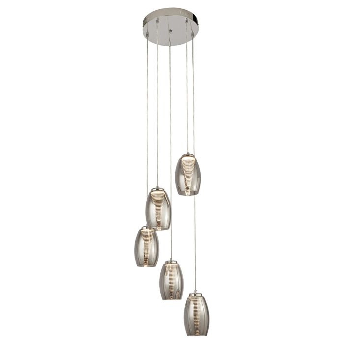 Lightplan 5 Multi Drop Pendant Chrome with Smoked Glass