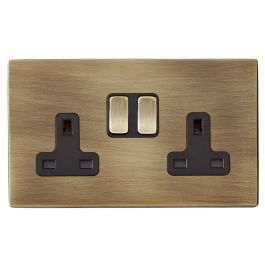 Avenue Screwless Slim 13A Double Socket 2 Gang Antique Brass