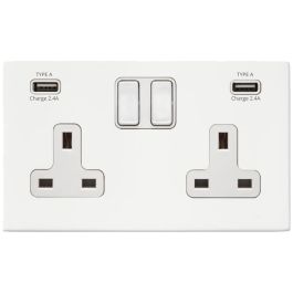 Avenue Screwless Slim USB Double Socket Matt White