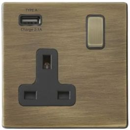 Avenue Screwless Slim USB Single Socket Antique Brass